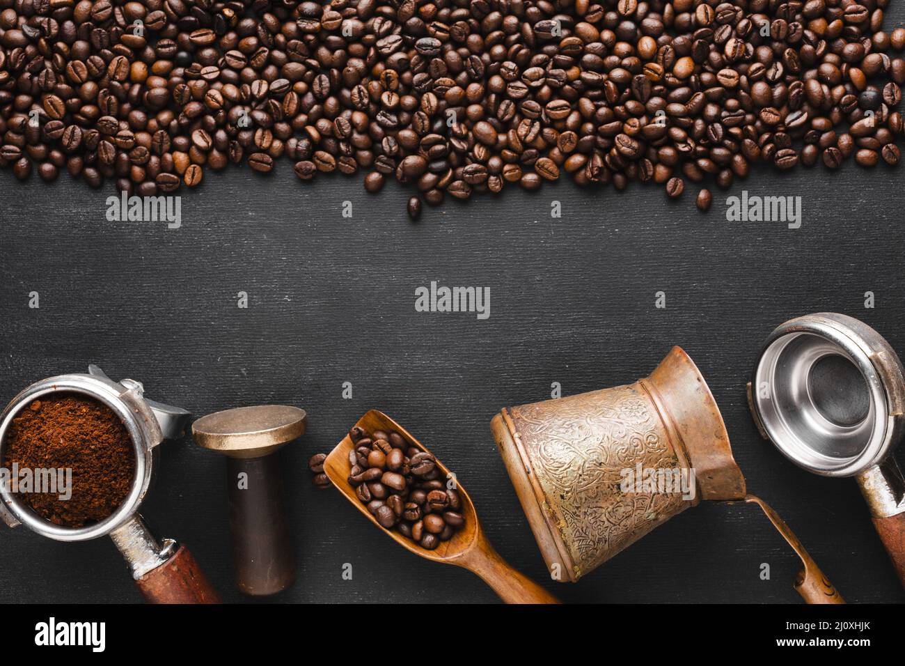 Roasted coffee beans with accessories. High quality beautiful photo ...