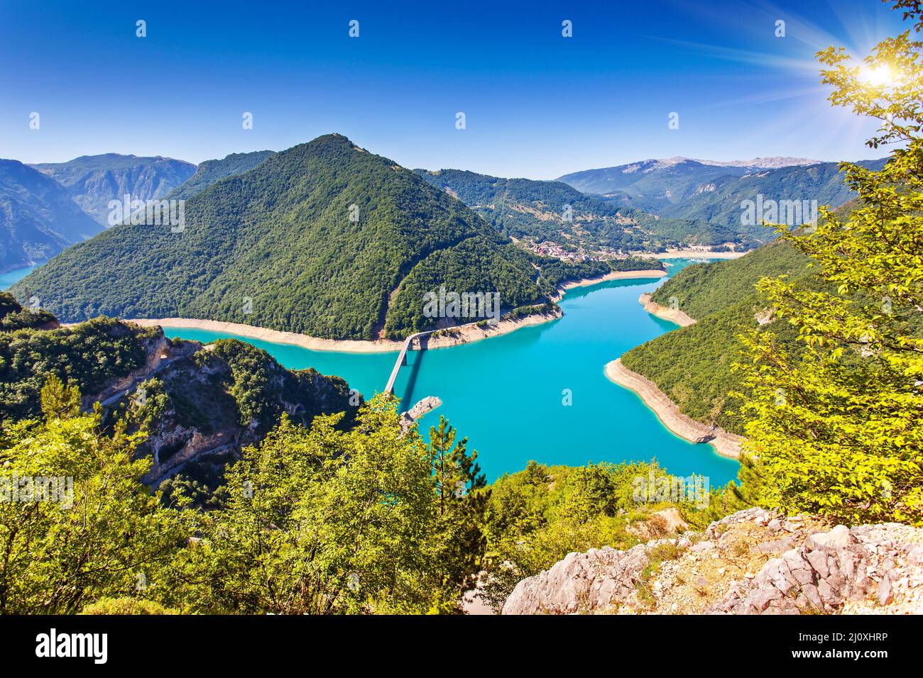 The Piva Canyon with its fantastic reservoir. Montenegro, Balkans ...