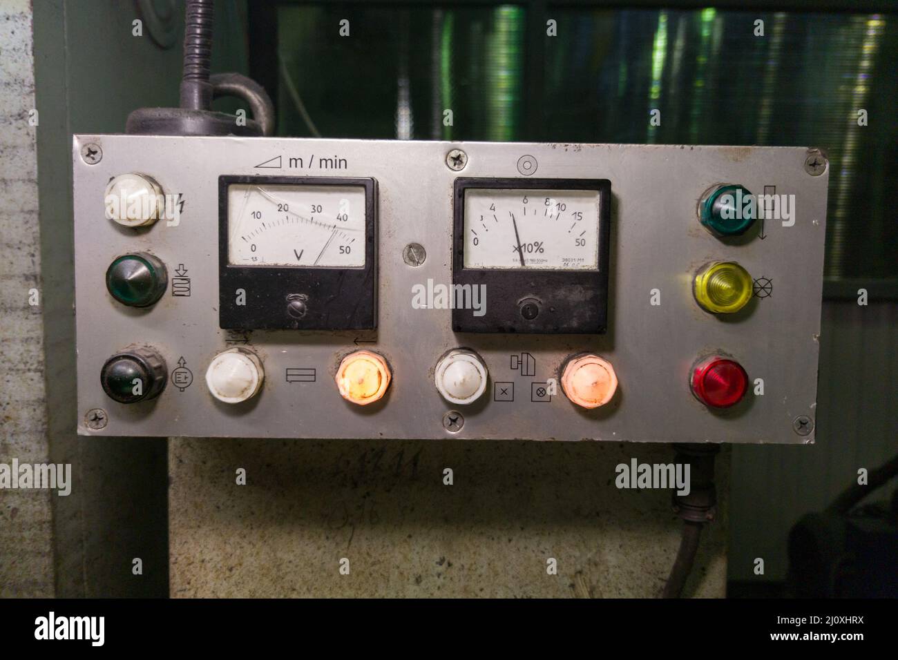 control panel of old soviet surface grinder machine Stock Photo - Alamy