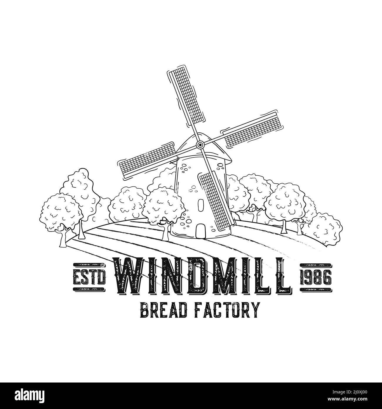 Vintage label windmill grain illustration hi-res stock photography and ...