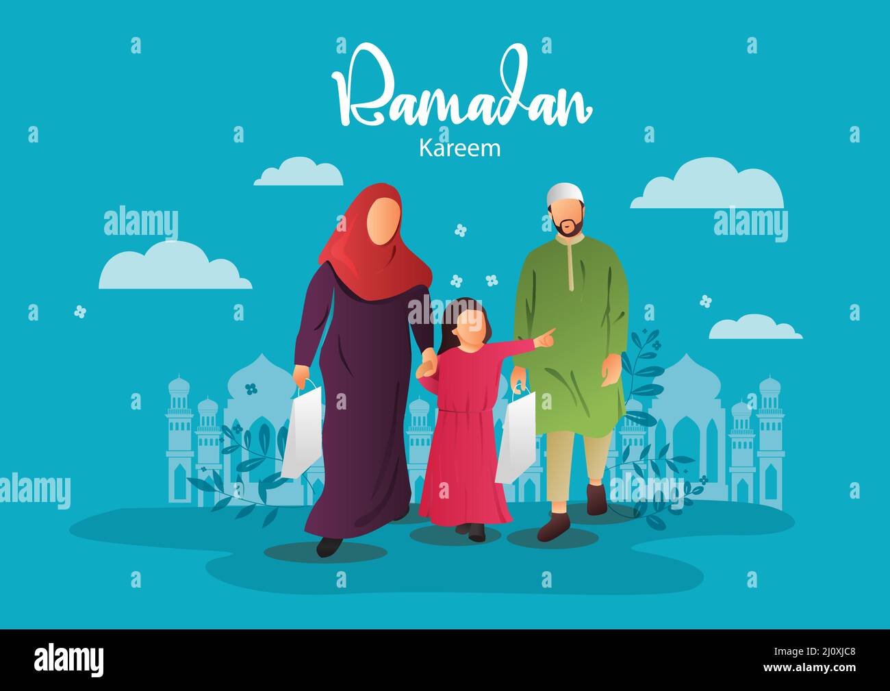vector illustration of people celebrating Ramadan Kareem of Islam ...
