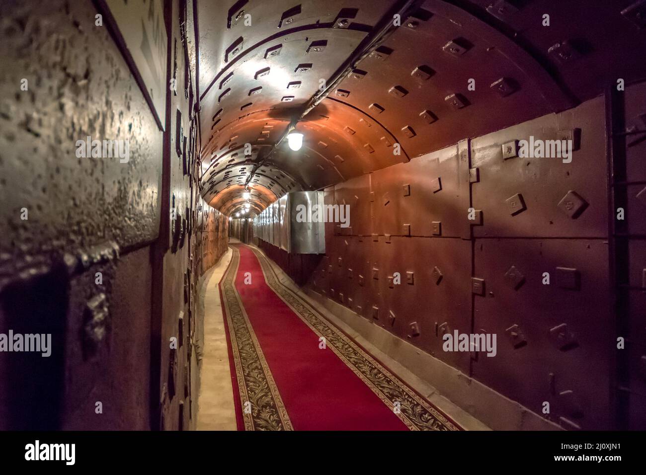 Moscow, Russia - March. 2013: Tunnel at Bunker-42, anti-nuclear ...