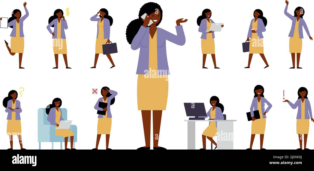Business woman. Office female character, afro american professional ...