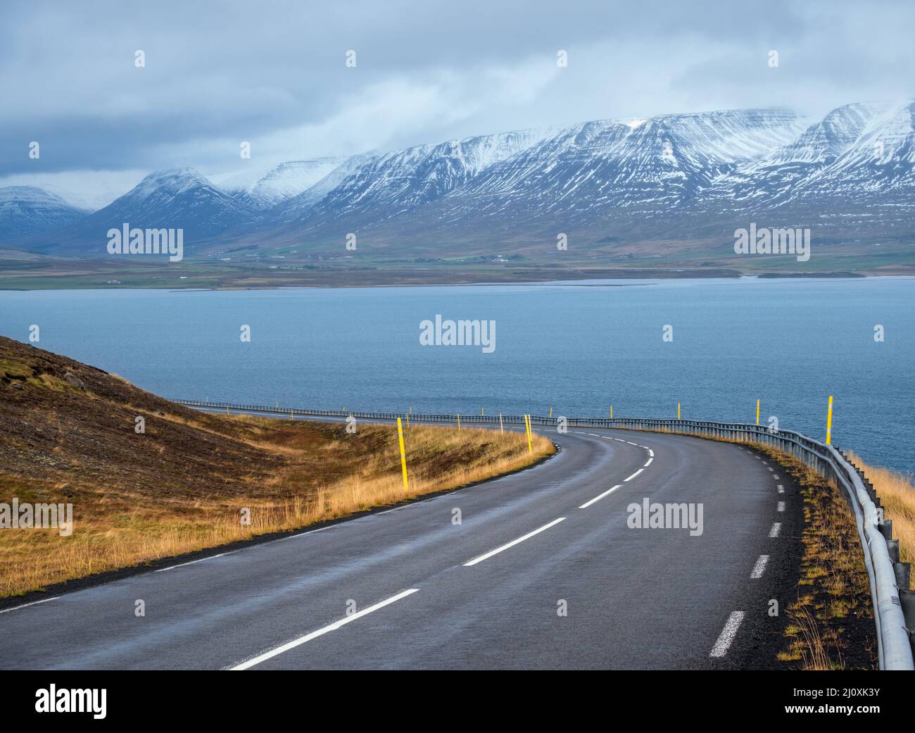 Highway road and mountain view during auto trip in Iceland. Spectacular ...