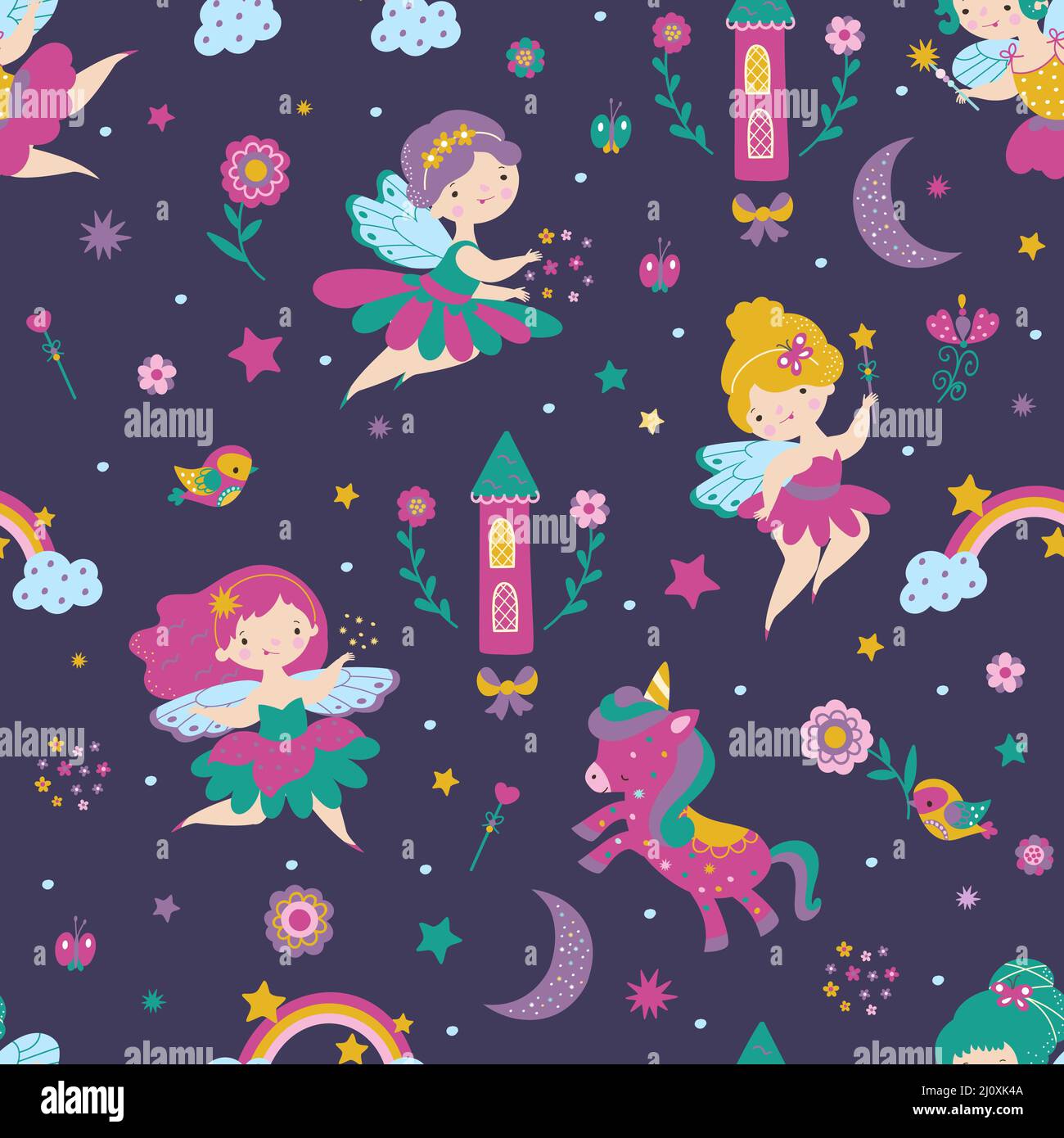 Fairy seamless pattern. Child tale characters, print with fairies ...