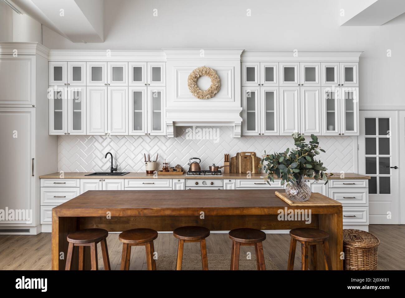 Kitchen interior design with wooden table. High quality beautiful photo ...