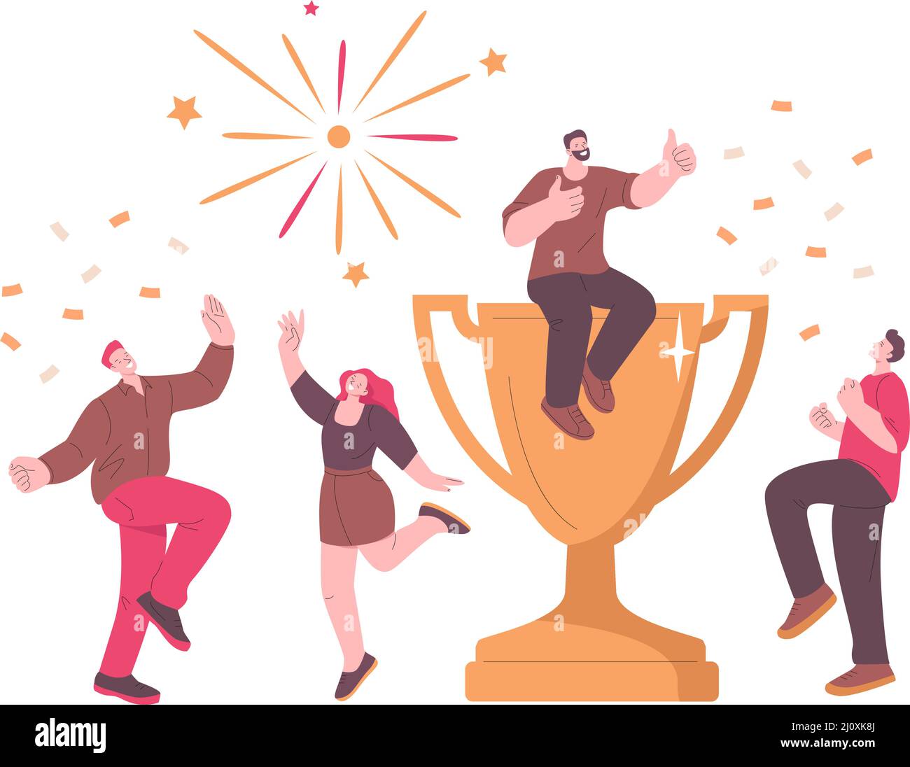 Winning team. Success and victory cartoon corporate workers. Winner ...