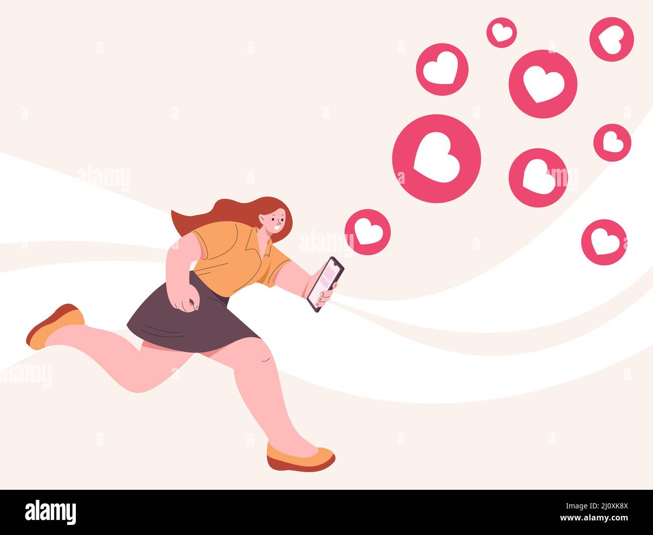 Like and feedback. Person hold smartphone and running to share likes ...