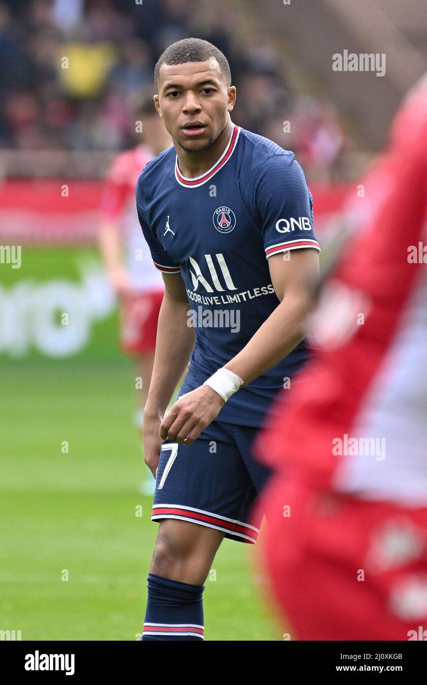 Kylian Mbappe - AS Monaco vs PSG in Monaco on March 20, 2022. Photo by ...