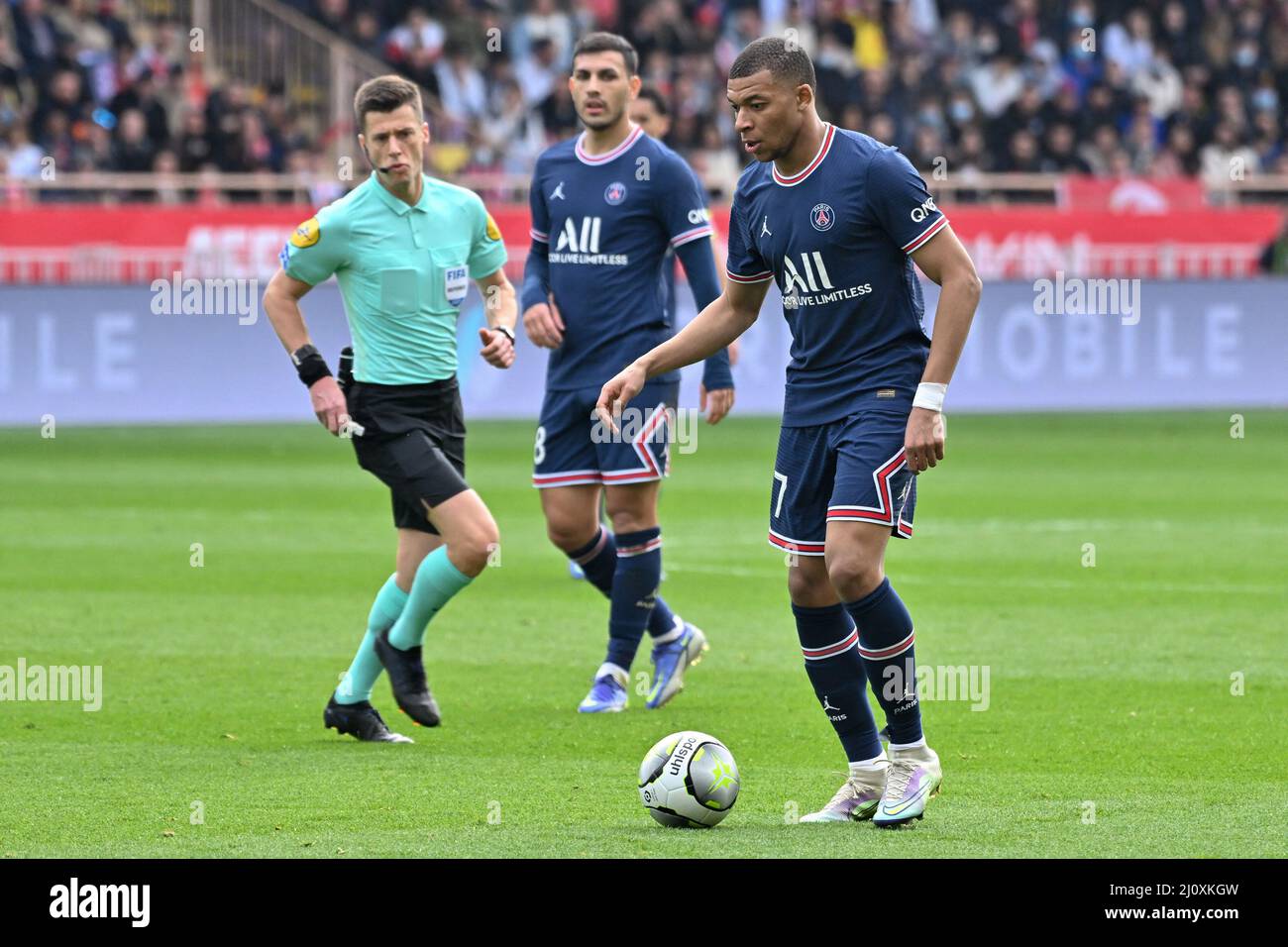 Kylian Mbappe - AS Monaco vs PSG in Monaco on March 20, 2022. Photo by ...
