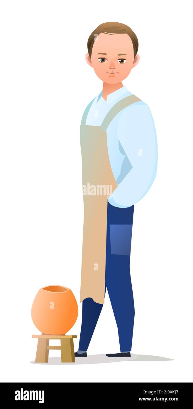 Little boy craftsman or artist. Teen in apron. Master in workwear ...