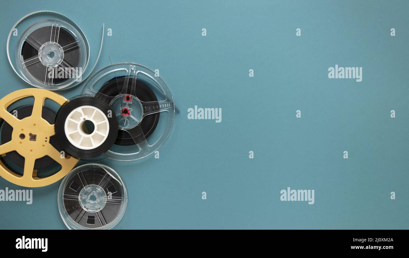 Top view movie reels with copy space. High quality beautiful photo ...