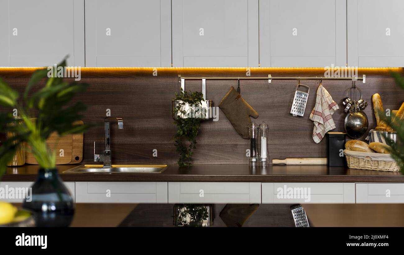 Front view kitchen counter. High quality beautiful photo concept Stock ...