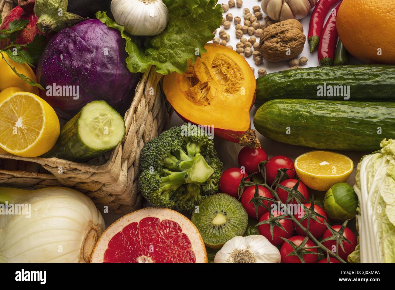 High angle assortment vegetables Stock Photo - Alamy