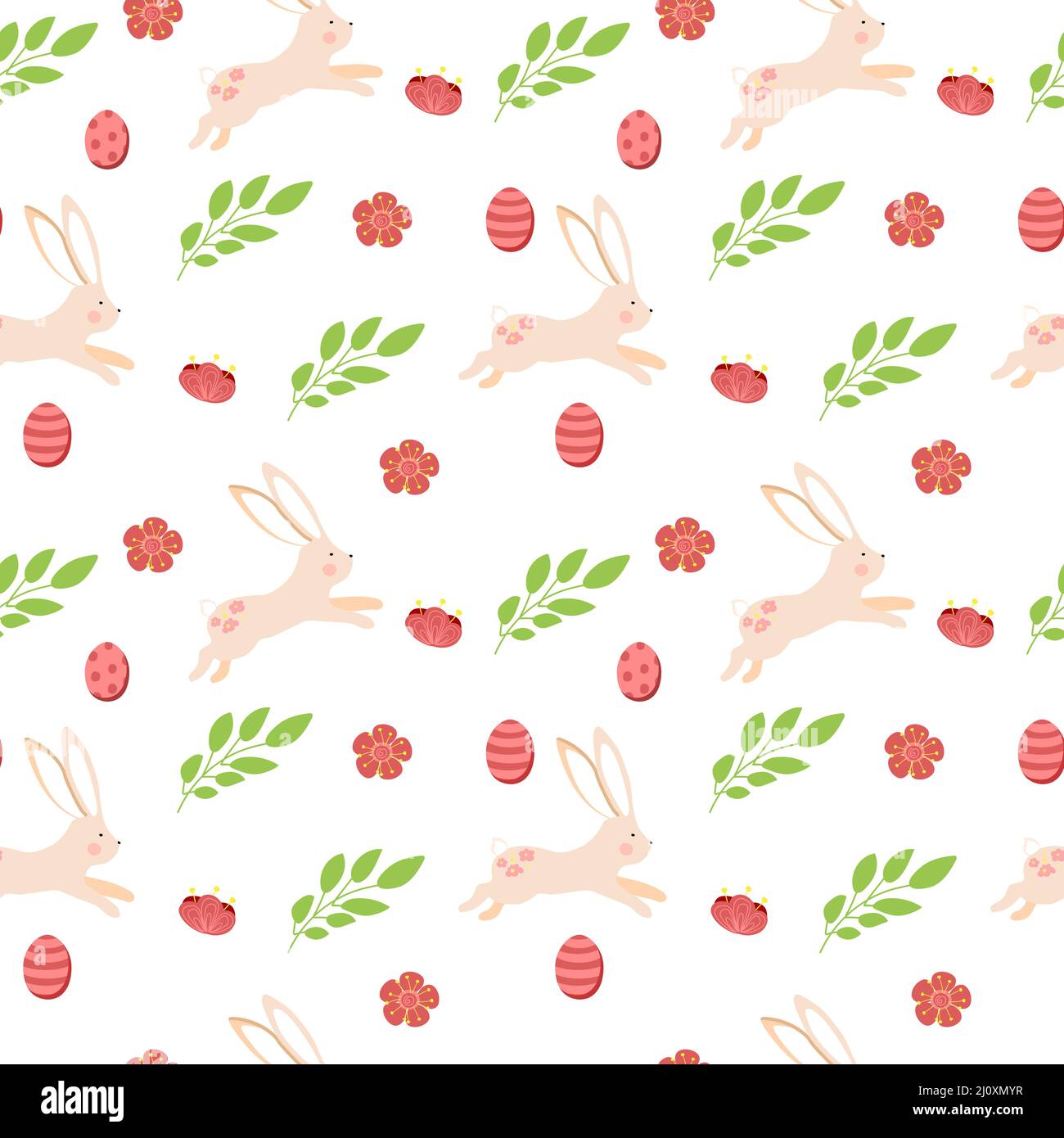 Seamless pattern of Easter bunnies and brightly colored eggs, hand ...