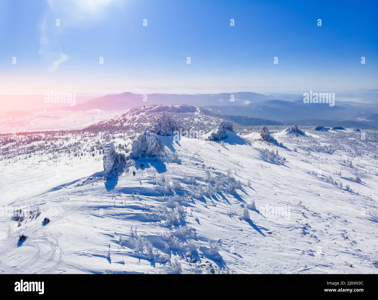 Aerial view group snowmobile friends hi-res stock photography and ...