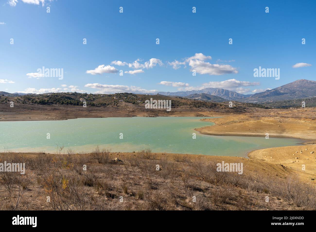 A view of Lake Vinuela in the backcountry mountains of Malaga Province ...