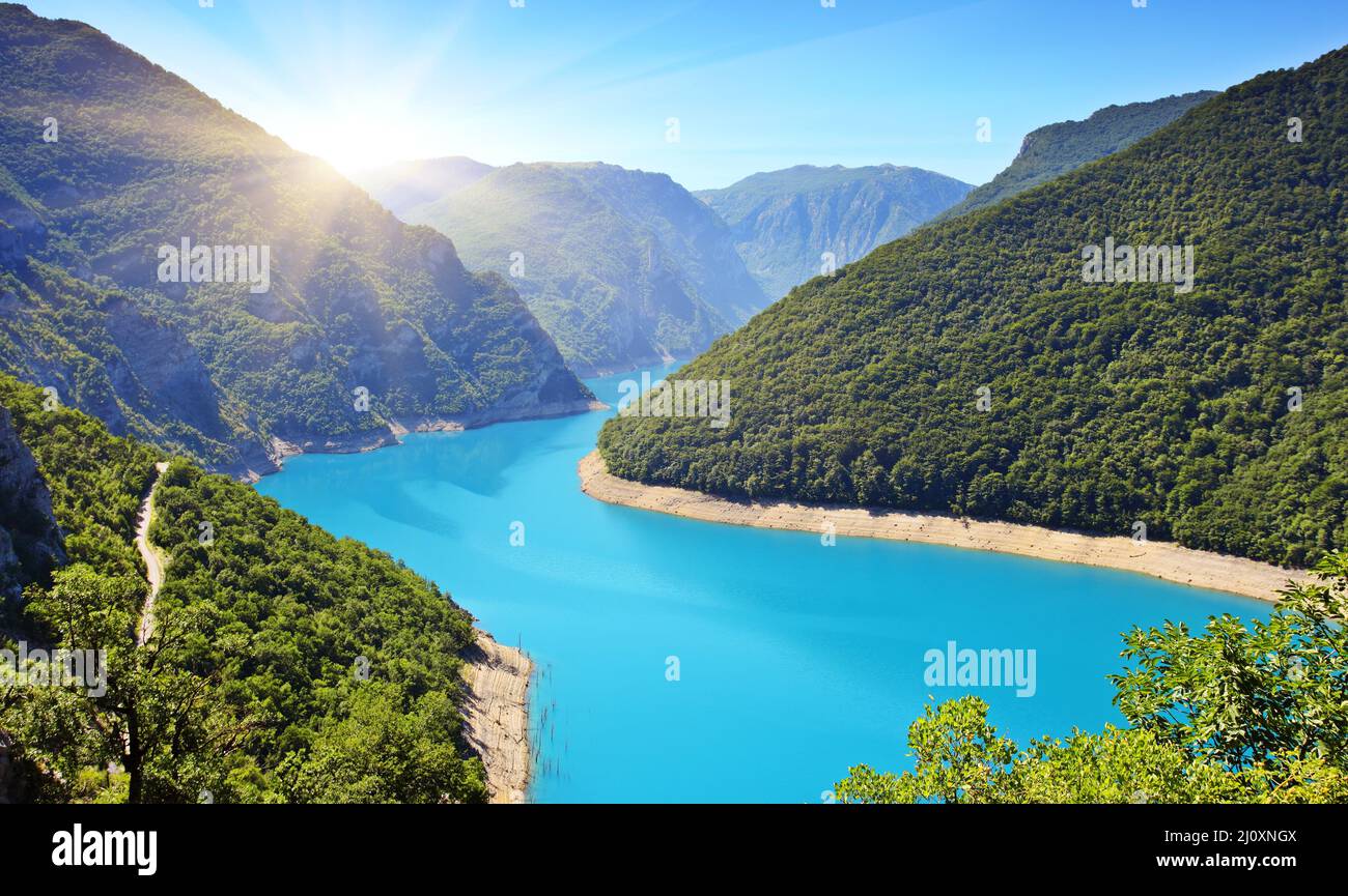 The Piva Canyon with its fantastic reservoir. Montenegro, Balkans ...