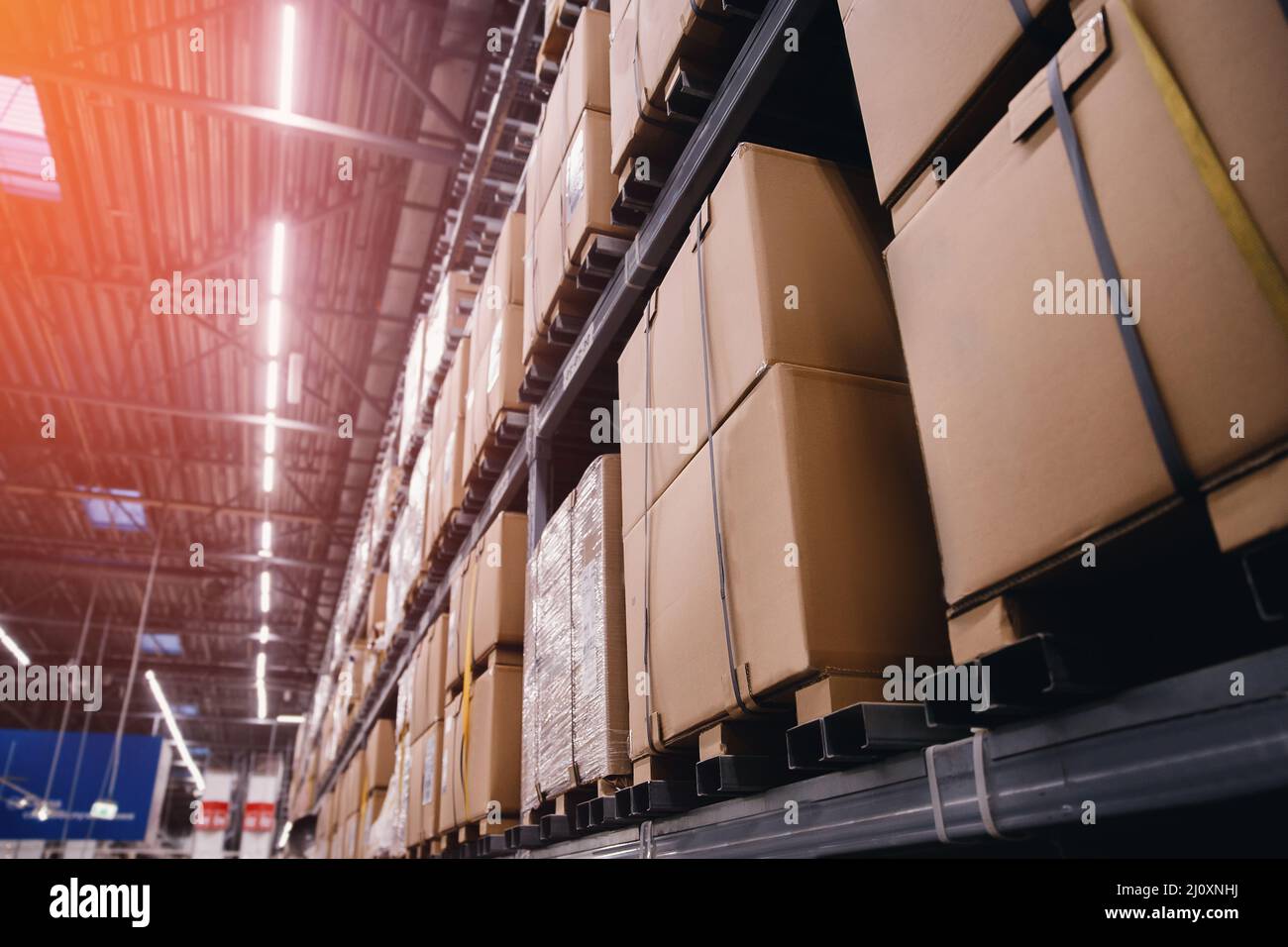 Background photo interior warehouse with carton box retail stock or ...