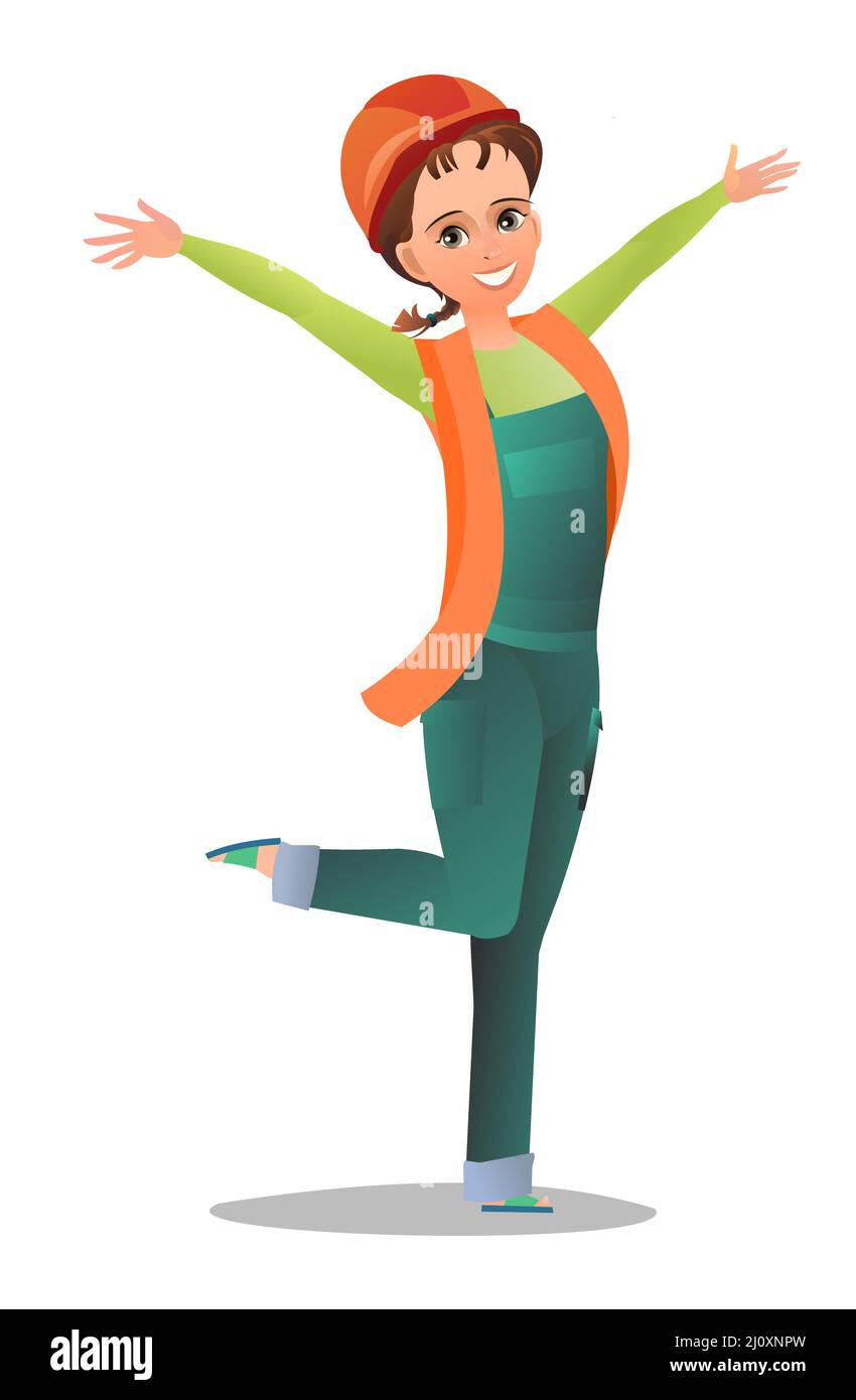 Little girl in overalls. Teen Handyman, locksmith or repairman ...