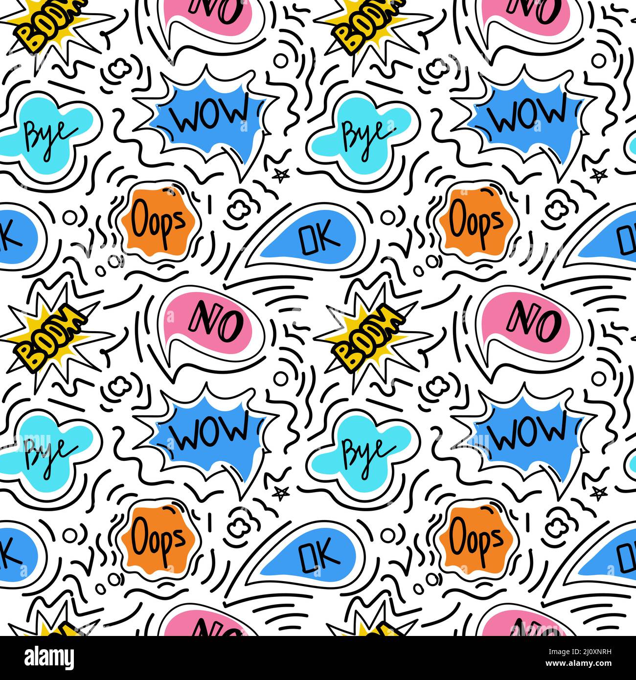 A seamless pattern of speech bubbles with dialog words, hand-drawn ...