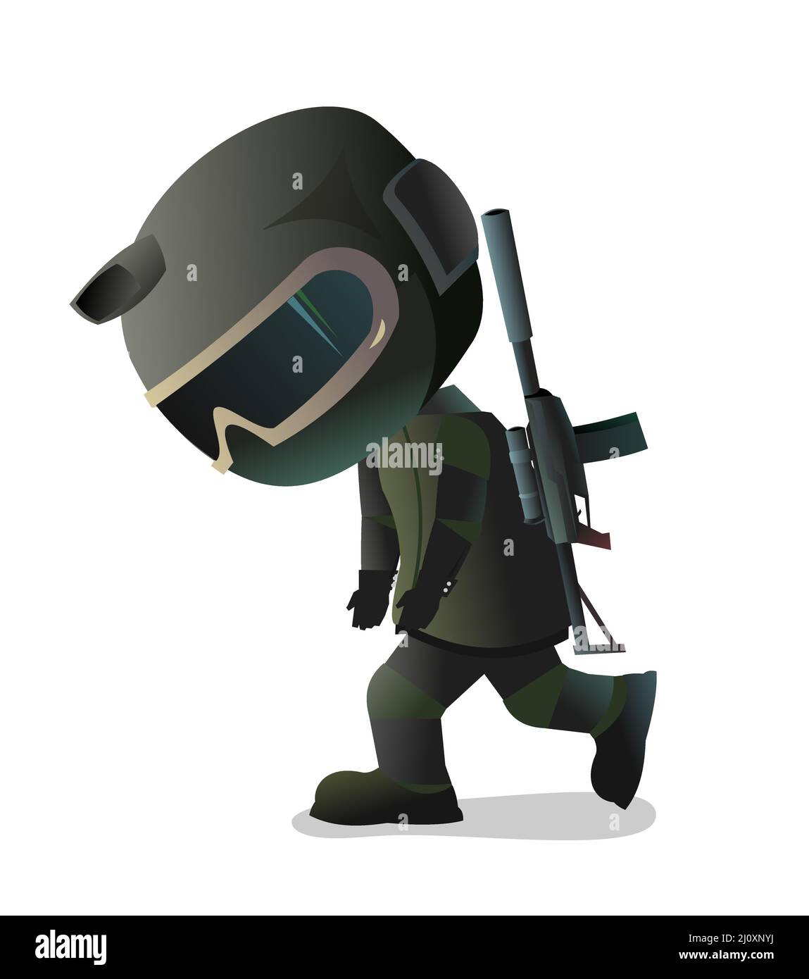 Special Forces Warrior goes sad. Comic funny character. Helmet, mask ...