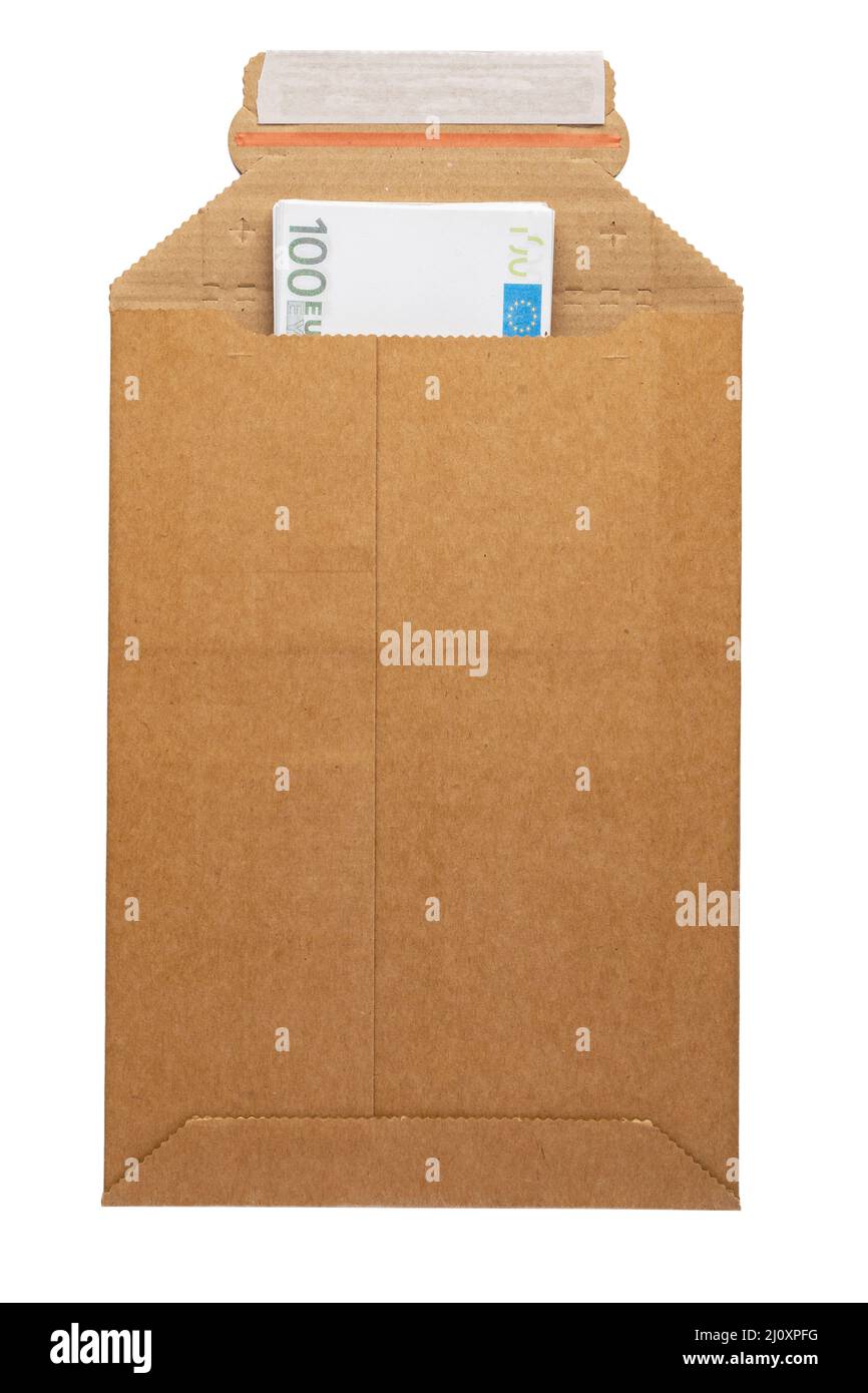 Brown envelope front and back isolated on white background. Letter top ...