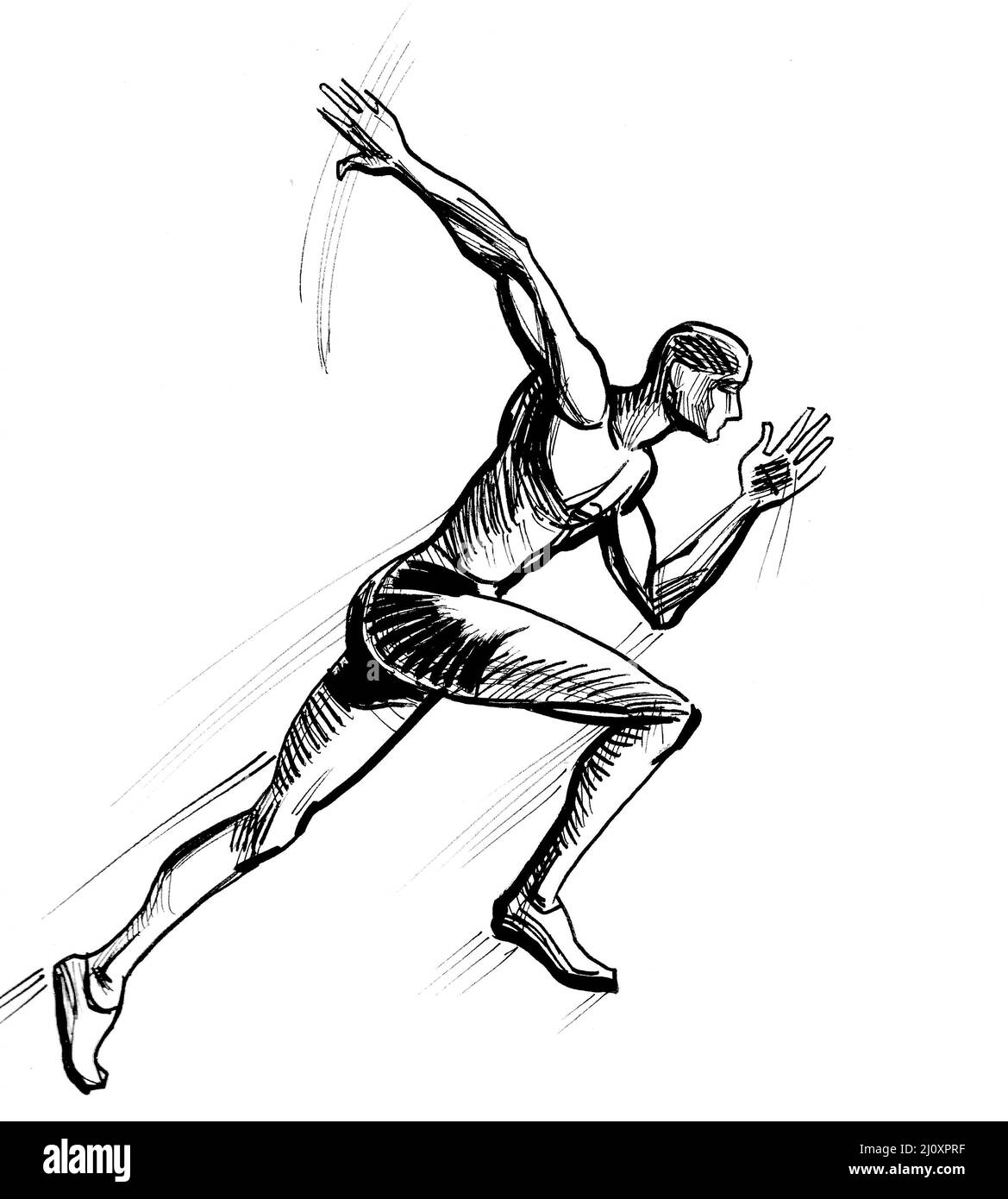 Running sprinter. Ink black and white drawing Stock Photo - Alamy