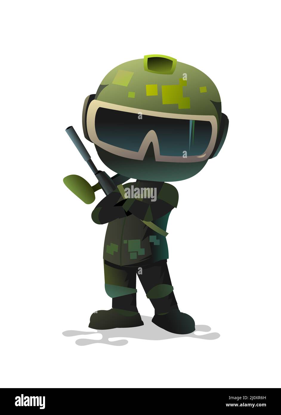 Warrior paintball player ready to fight. Comic funny character. Helmet ...