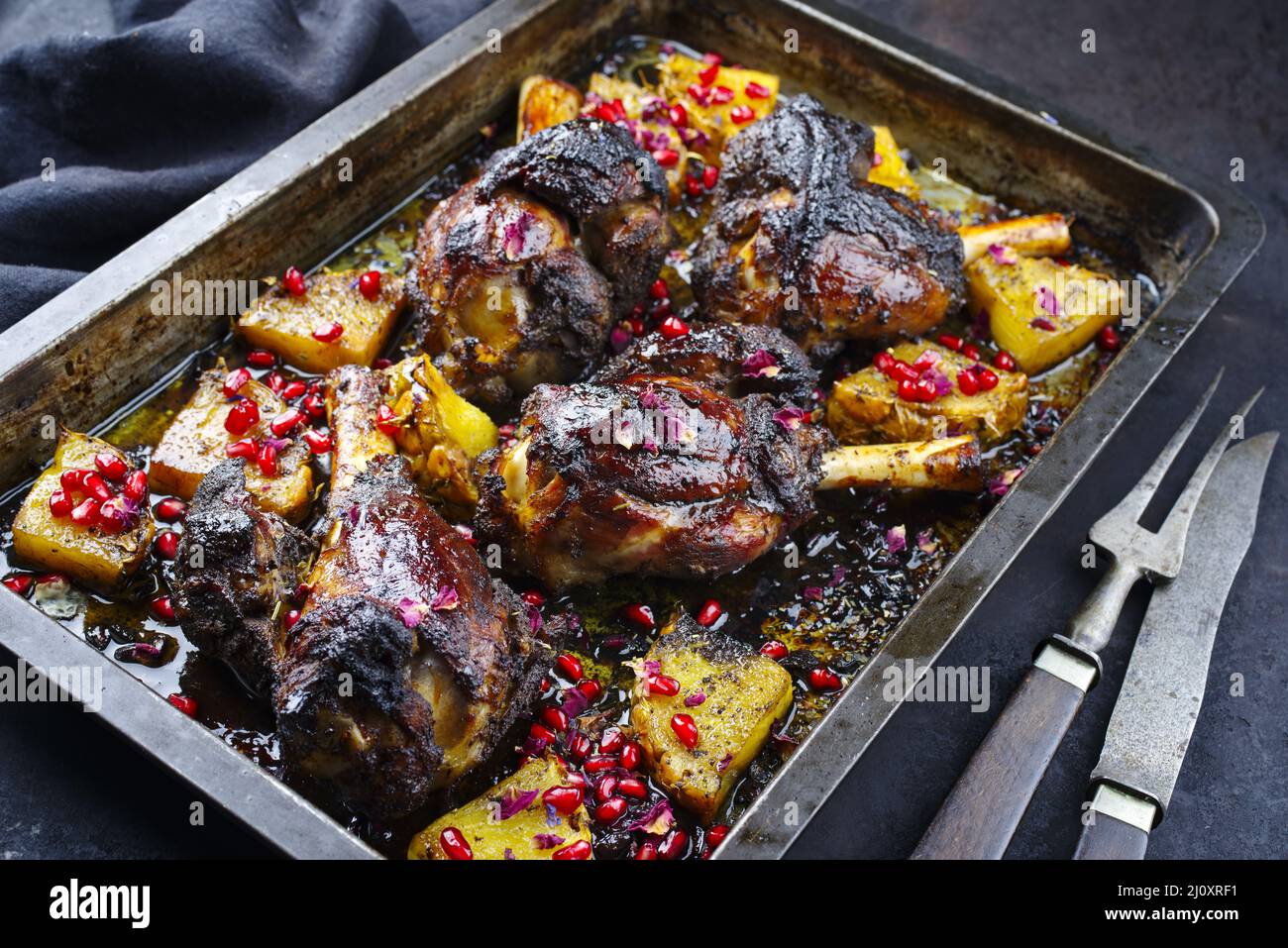 Traditional braised slow cooked Australian lamb shank with pineapple ...