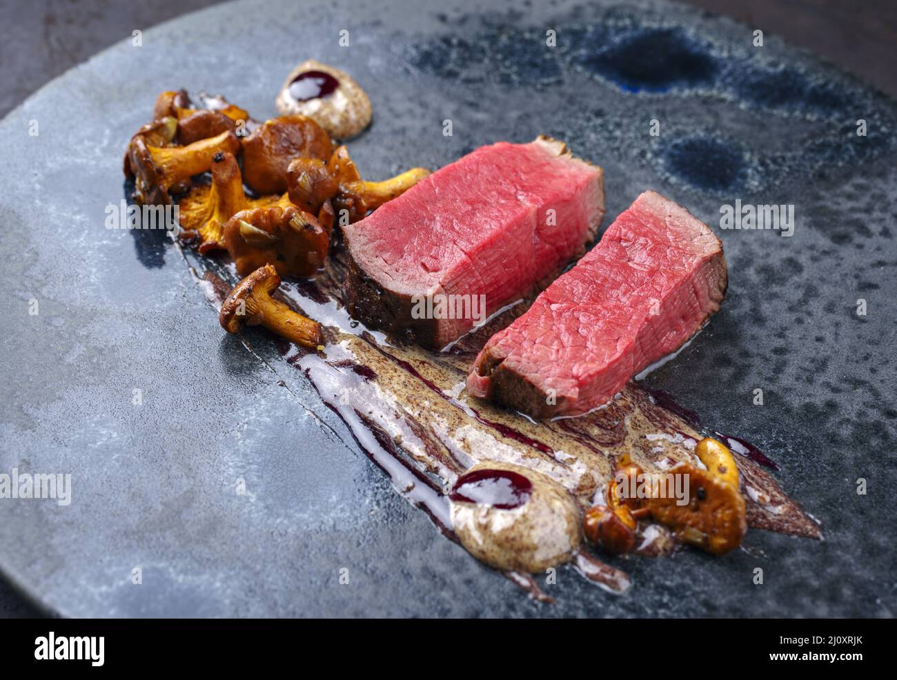 Modern style traditional fried dry aged angus beef tenderloin steak ...