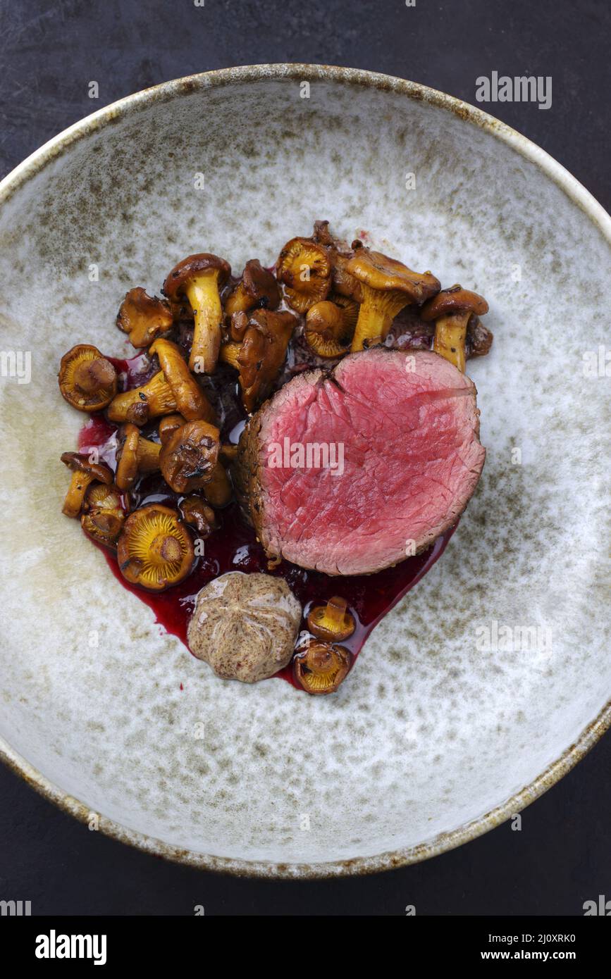 Modern style traditional barbecue dry aged angus beef tenderloin steak ...