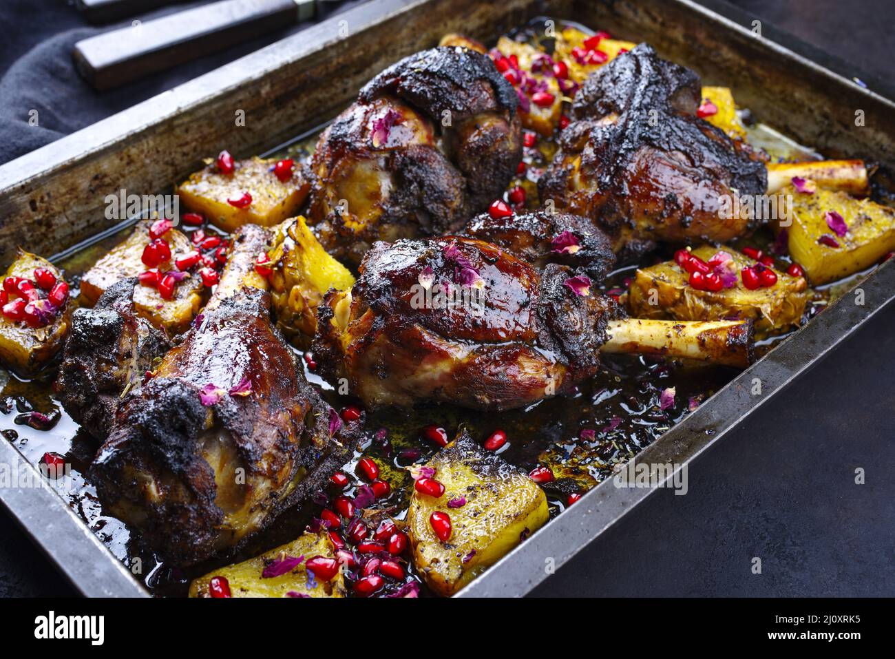 Traditional braised slow cooked Australian lamb shank with pineapple ...