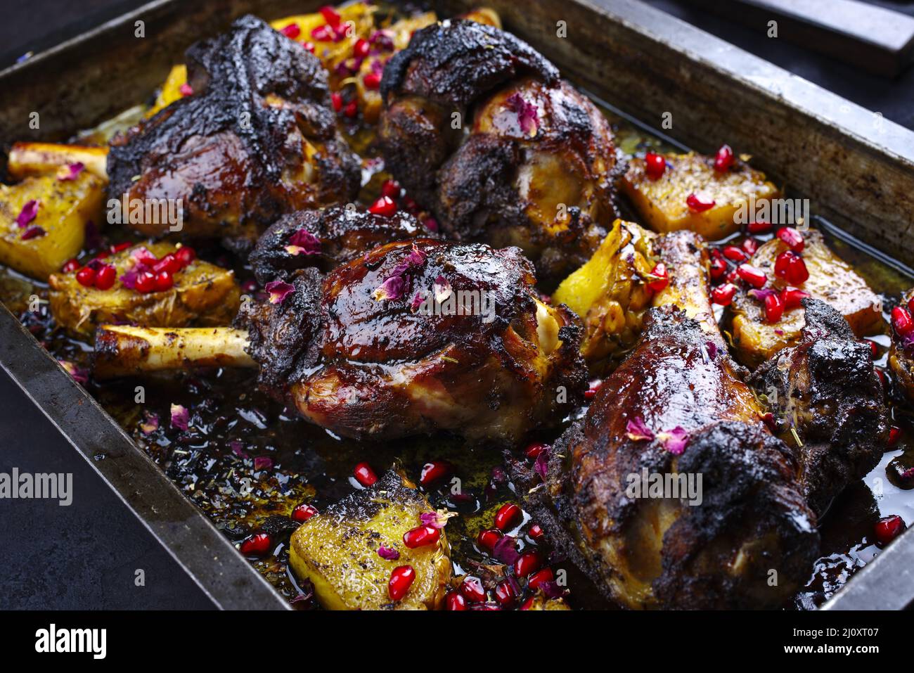 Traditional braised slow cooked Australian lamb shank with pineapple ...