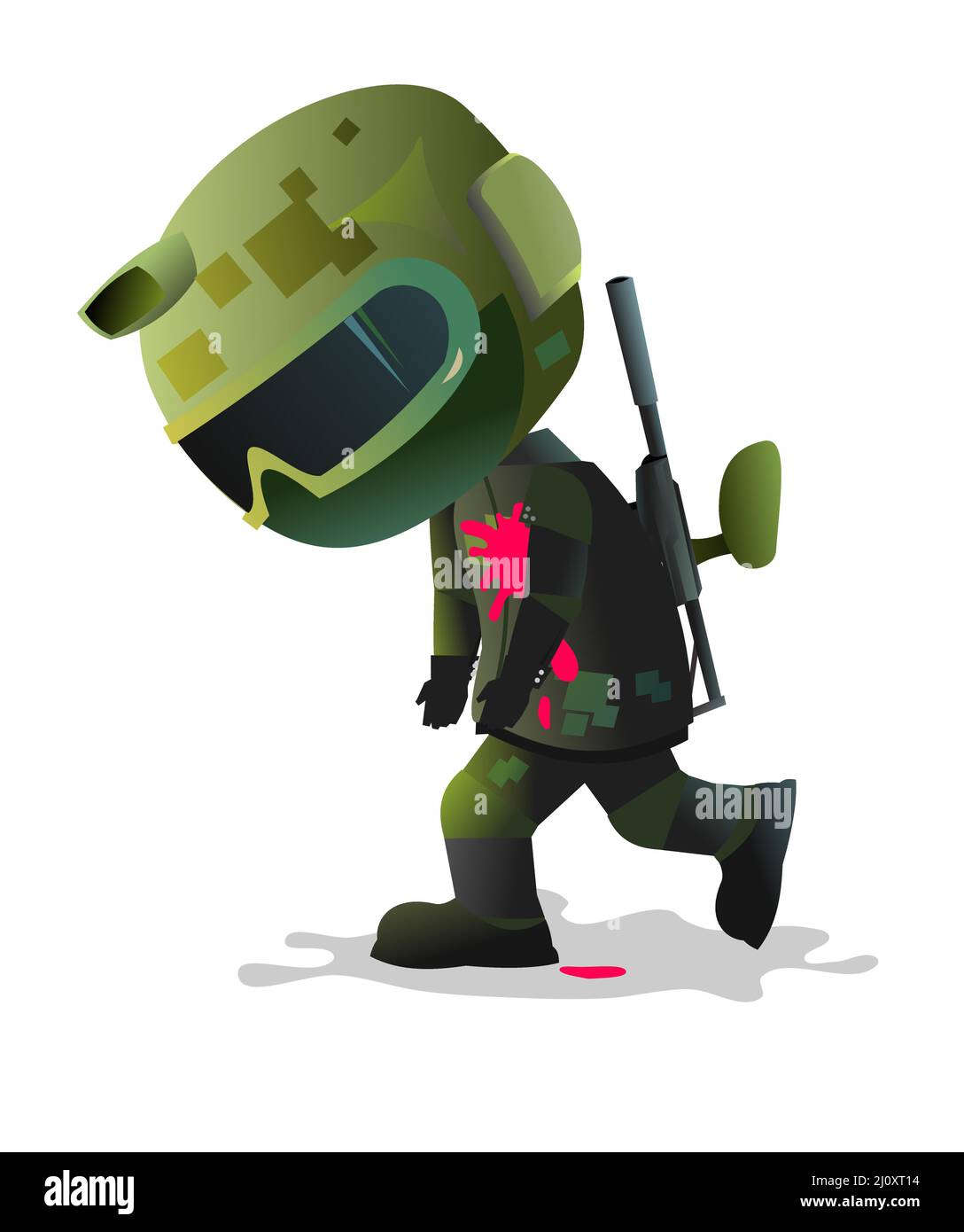 Warrior paintball player goes sad. Lost fight. Comic funny character ...