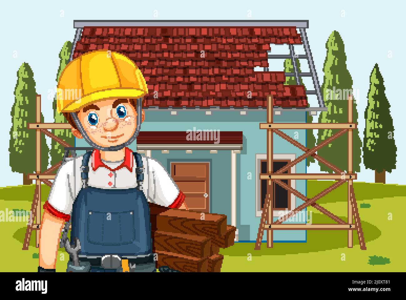 Cartoon scene of building construction site illustration Stock Vector ...