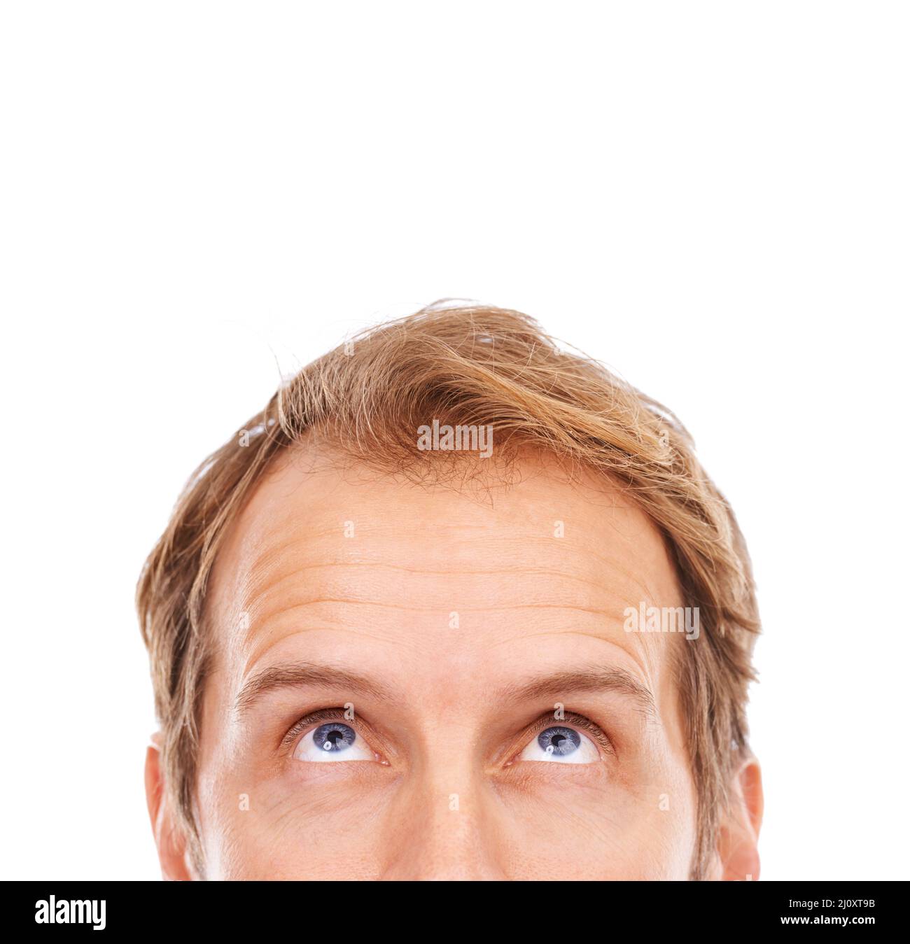 Hmmm... very interesting. Cropped shot of the upper half of a young ...