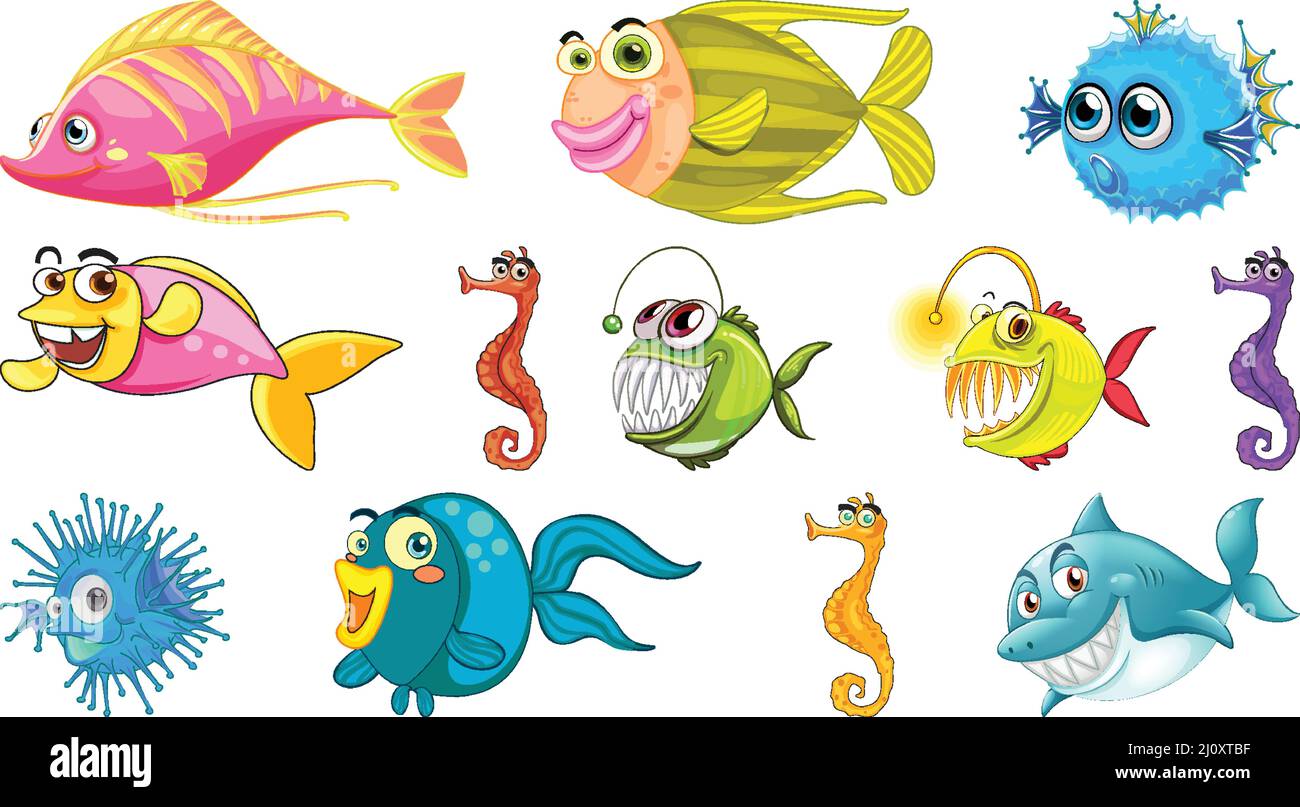 Sea animals cartoon collection illustration Stock Vector Image & Art ...