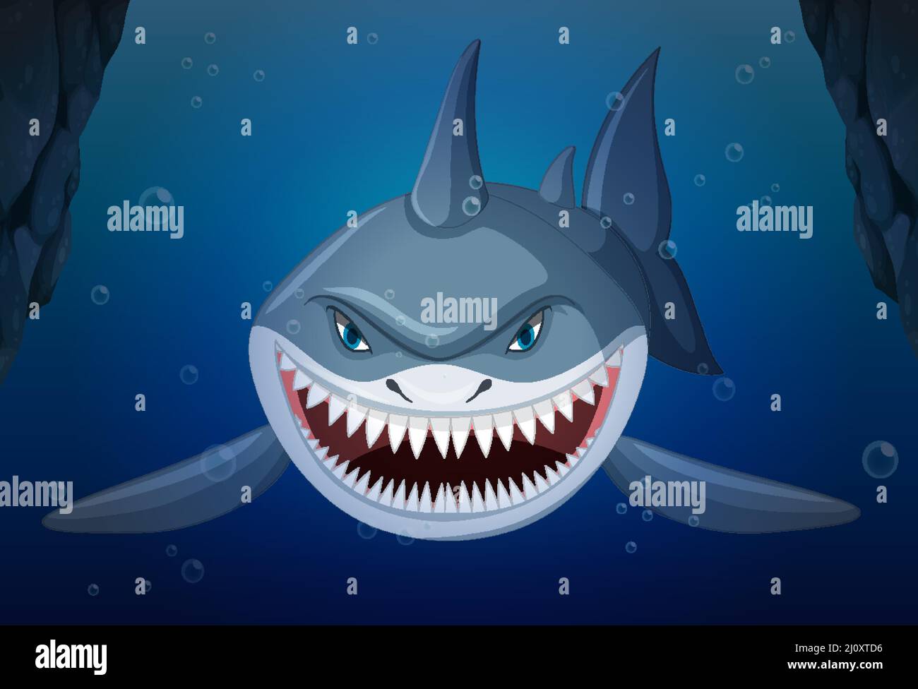 Aggressive shark underwater deep sea background illustration Stock ...