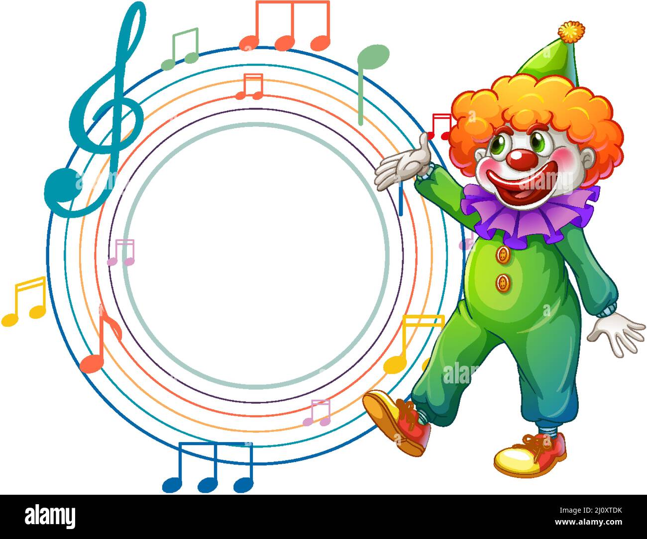 Cute clown with blank music note template illustration Stock Vector ...