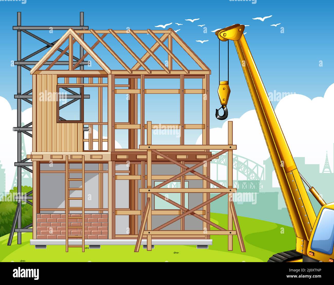 Cartoon scene of building construction site illustration Stock Vector ...