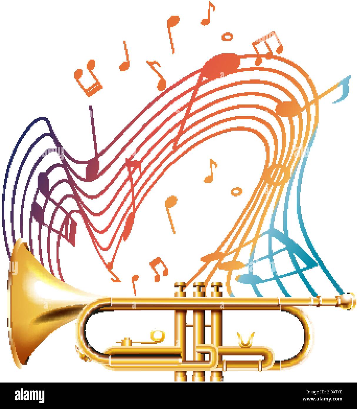 Music notes rainbow colourful with trumpet on white background ...