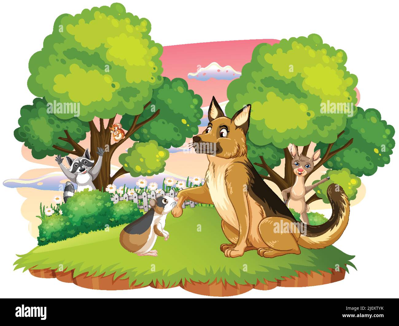 Isolated scene with different cute animals illustration Stock Vector ...