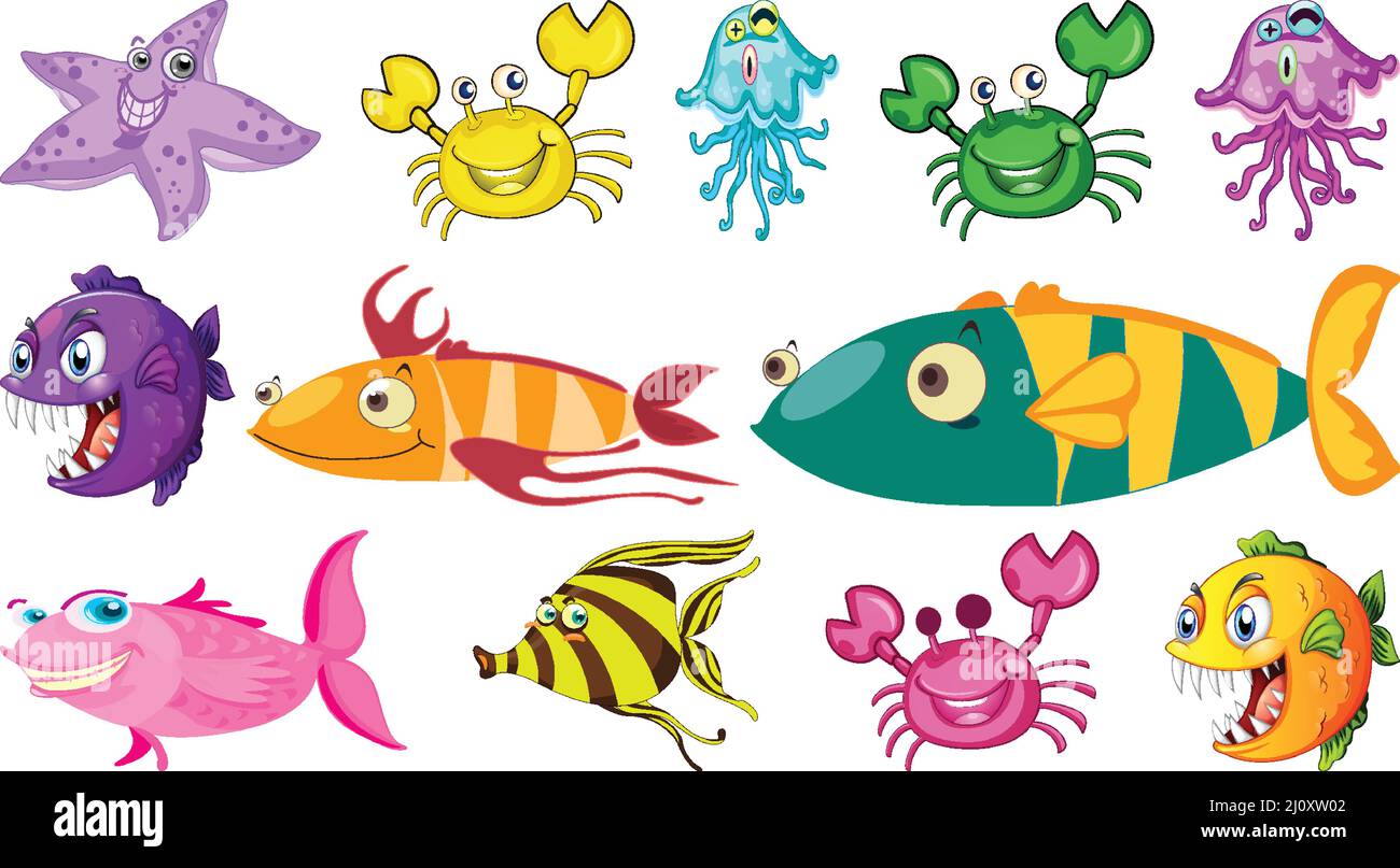 Sea animals cartoon collection illustration Stock Vector Image & Art ...