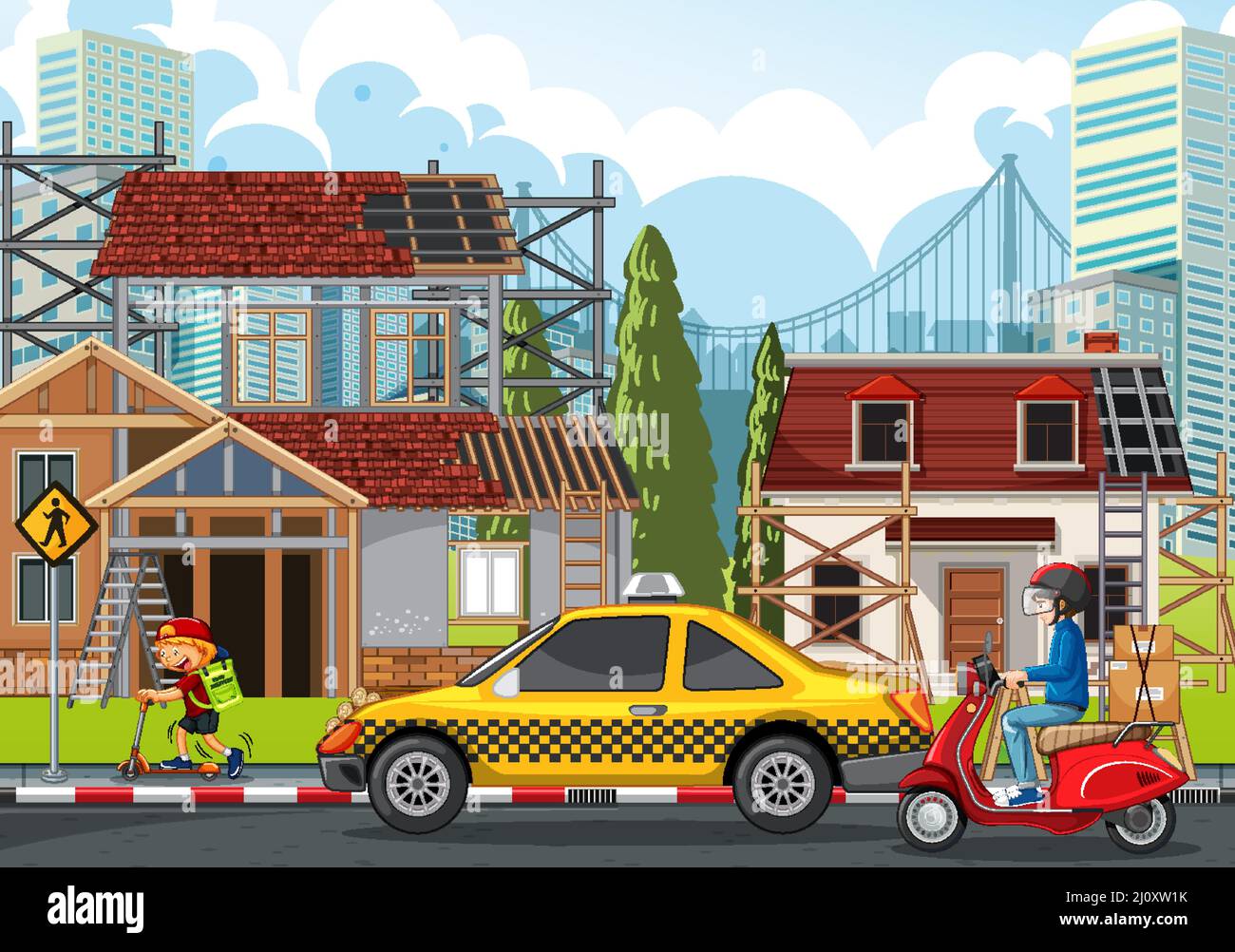 Cartoon scene of building construction site illustration Stock Vector ...