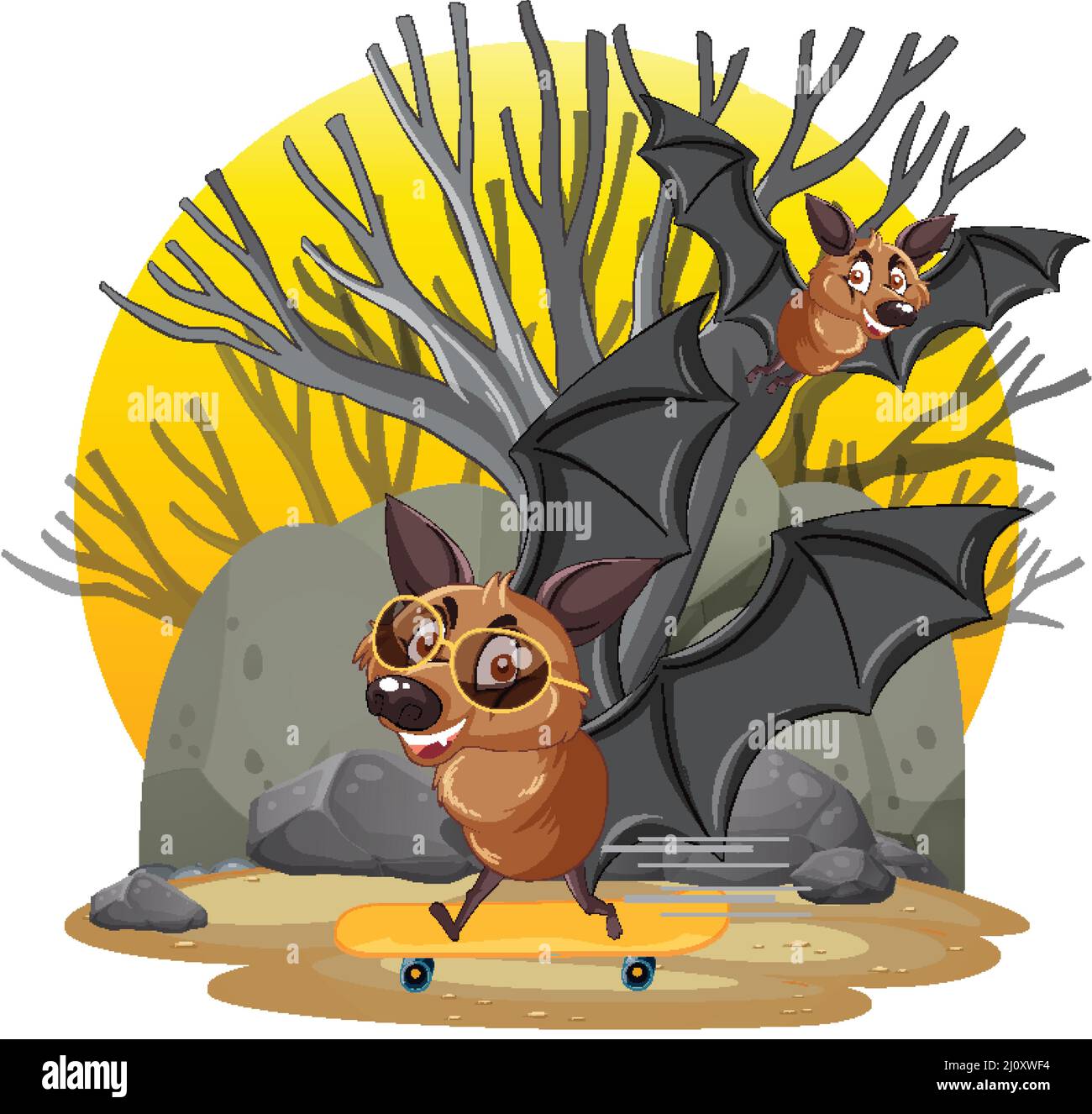 Isolated scene with two bats in the forest illustration Stock Vector ...