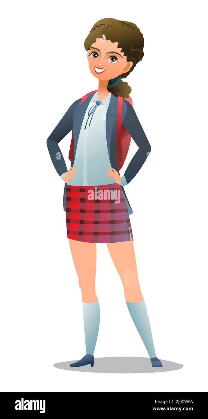 Cartoon School Girl Plaid