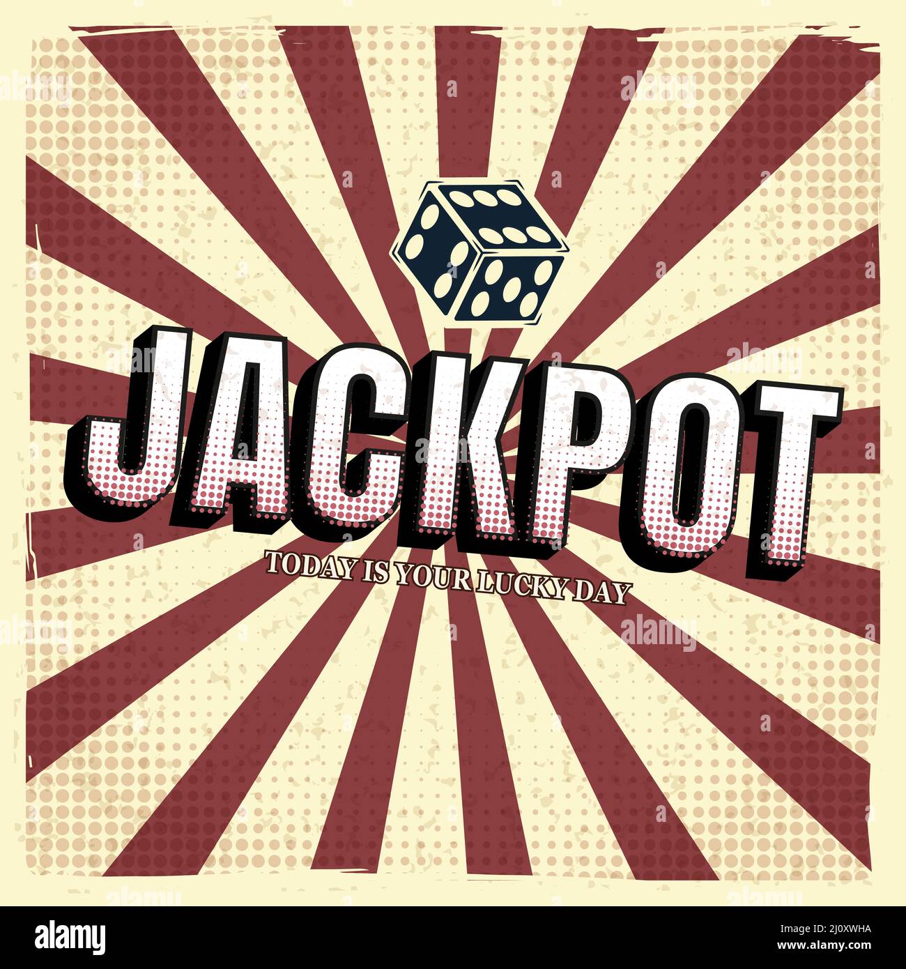 Jackpot retro poster, comic, dice. Vector illustration vintage Stock ...