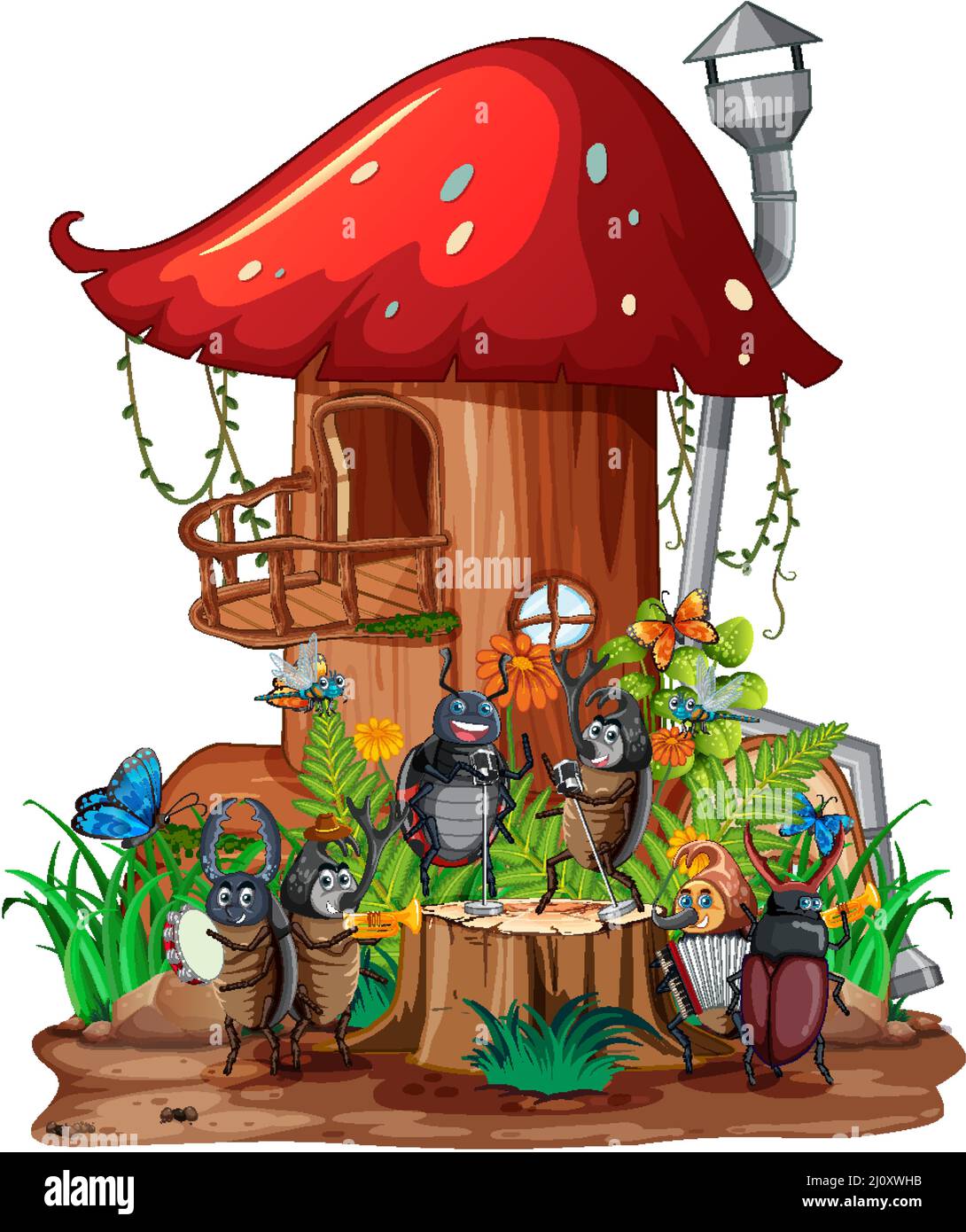 Insect cartoon character at fairy house illustration Stock Vector Image ...