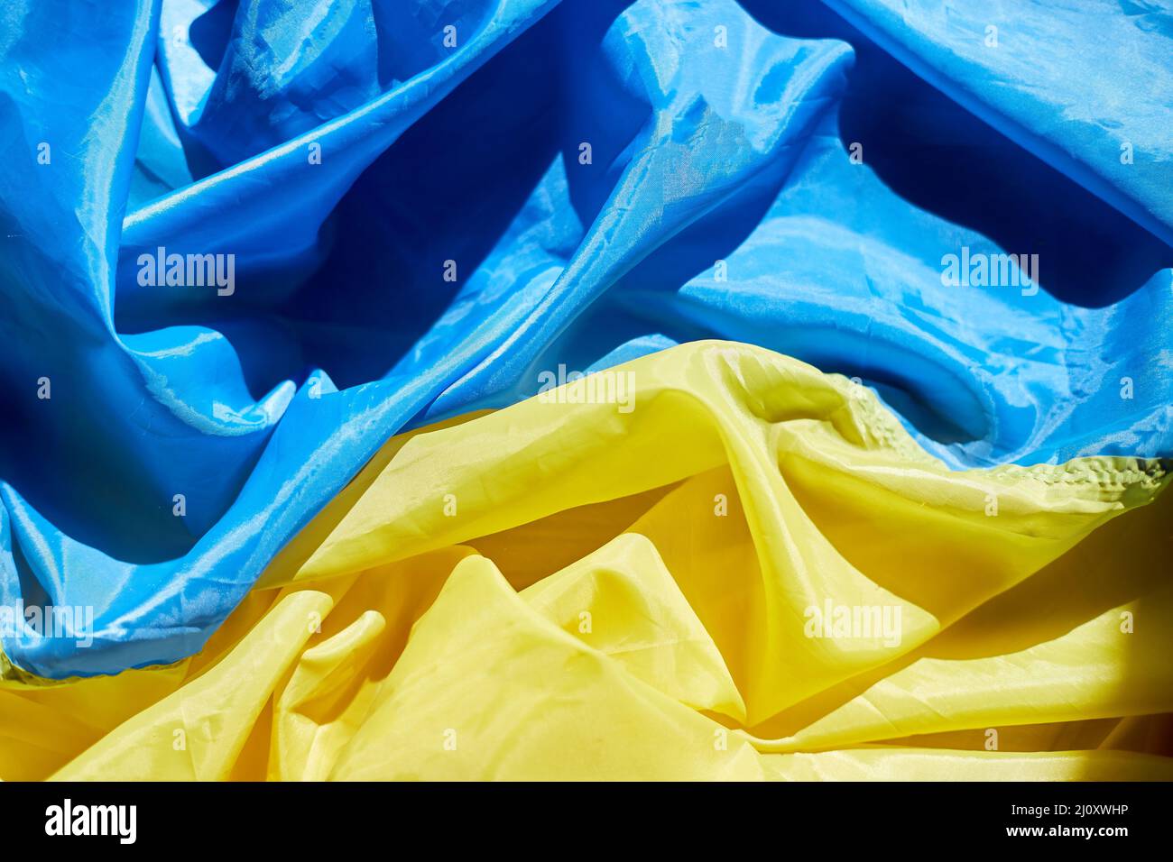 Waving flag of Ukraine, Blue and yellow colors of fabric curved flag of ...